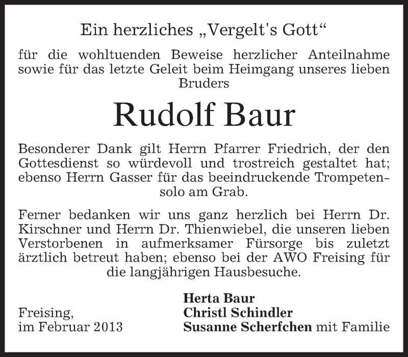 Traueranzeigen von Rudolf Baur | trauer.merkur.de