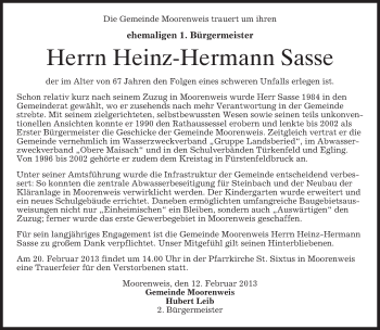 Traueranzeigen von Heinz-Hermann Sasse | trauer.merkur.de