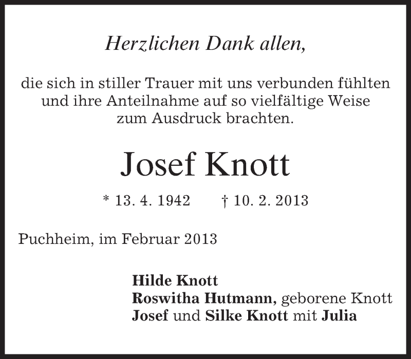 Traueranzeigen von Josef Knott | trauer.merkur.de