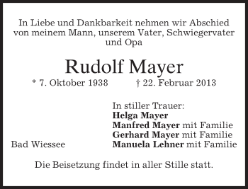 Traueranzeigen von Rudolf Mayer | trauer.merkur.de