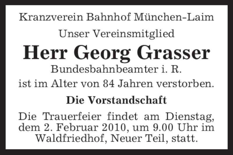 Traueranzeigen von Georg Grasser | trauer.merkur.de