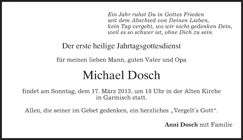 Traueranzeigen von Michael Dosch | trauer.merkur.de