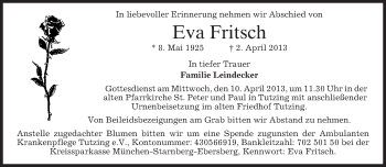 Traueranzeigen von Eva Fritsch | trauer.merkur.de