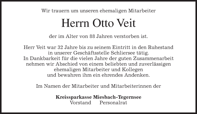 Traueranzeigen von Otto Veit | trauer.merkur.de
