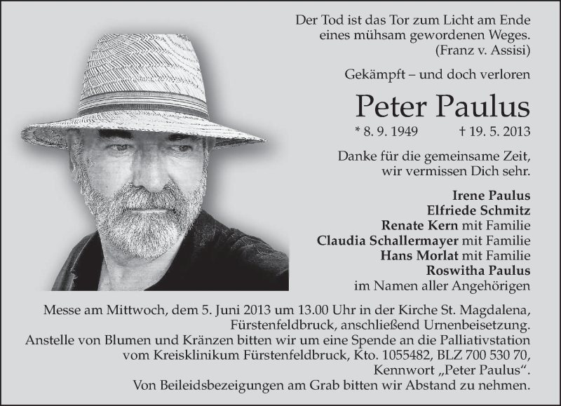 Traueranzeigen von Peter Paulus | trauer.merkur.de