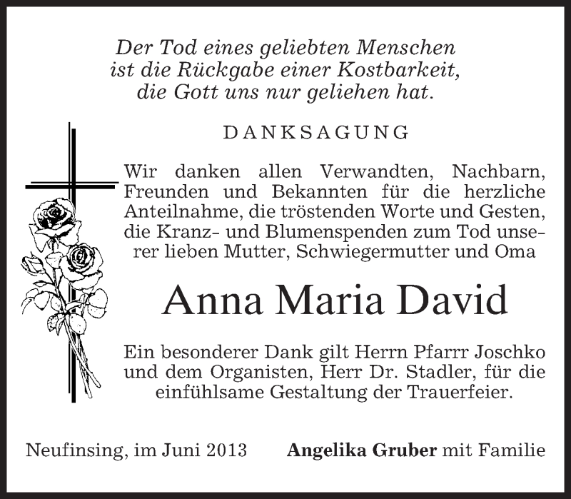 Traueranzeigen von Anna Maria David | trauer.merkur.de