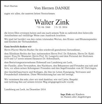 Traueranzeigen von Walter Zink | trauer.merkur.de