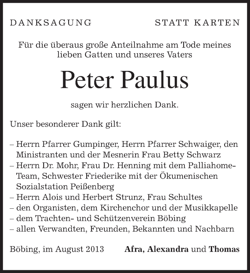 Traueranzeigen von Peter Paulus | trauer.merkur.de