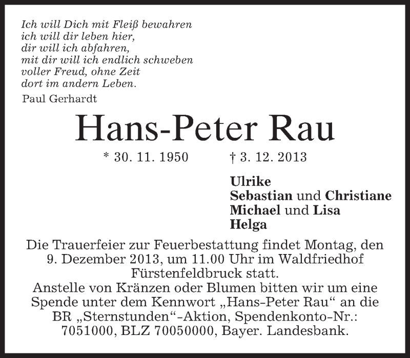 Traueranzeigen von Hans-Peter Rau | trauer.merkur.de