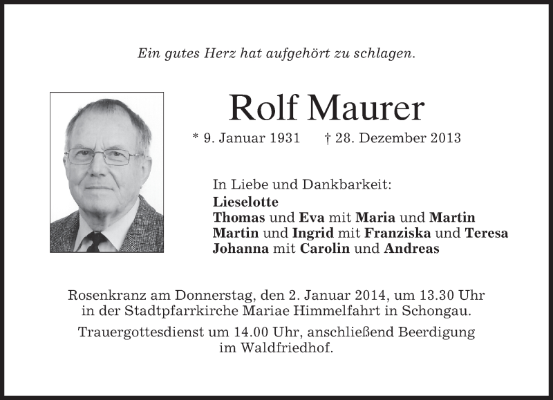 Traueranzeigen von Rolf Maurer | trauer.merkur.de