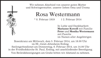 Traueranzeigen von Rosa Westermann | trauer.merkur.de