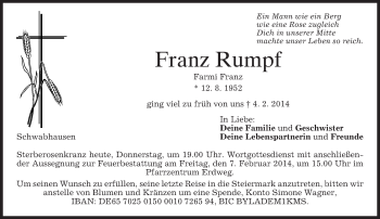 Traueranzeigen von Franz Rumpf | trauer.merkur.de