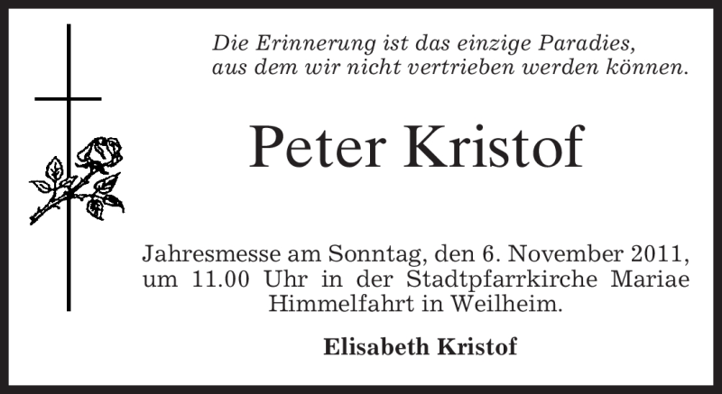 Traueranzeigen von Peter Kristof | trauer.merkur.de