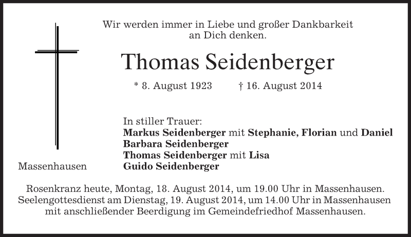 Traueranzeigen von Thomas Seidenberger | trauer.merkur.de