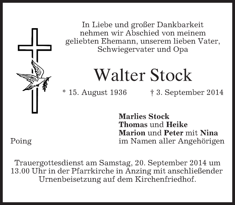 Traueranzeigen von Walter Stock | trauer.merkur.de