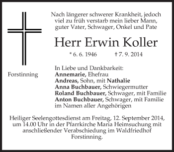 Traueranzeigen von Erwin Koller | trauer.merkur.de