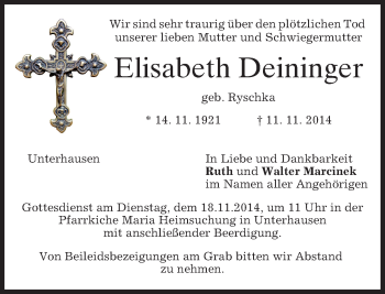 Traueranzeigen von Elisabeth Deininger | trauer.merkur.de