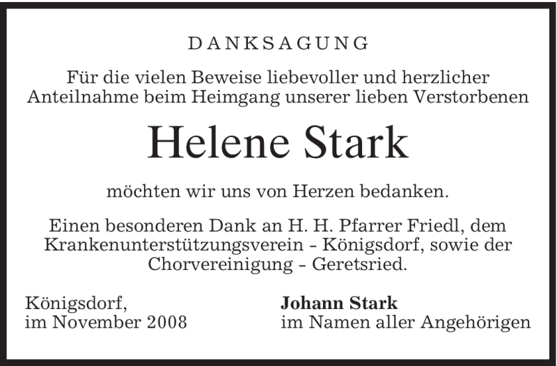 Traueranzeigen von Helene Stark | trauer.merkur.de
