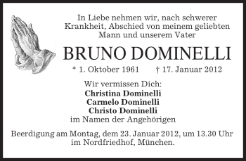 Traueranzeigen von Bruno Dominelli | trauer.merkur.de