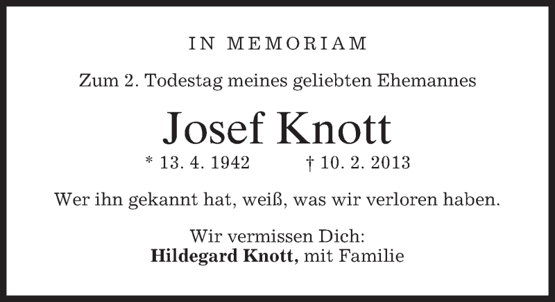 Traueranzeigen von Josef Knott | trauer.merkur.de