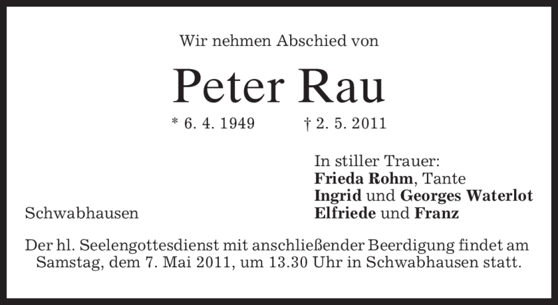 Traueranzeigen von Peter Rau | trauer.merkur.de