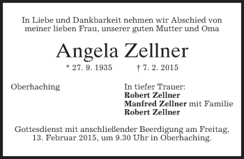 Traueranzeigen von Angela Zellner | trauer.merkur.de