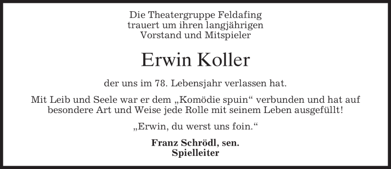 Traueranzeigen von Erwin Koller | trauer.merkur.de
