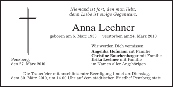 Traueranzeigen von Anna Lechner | trauer.merkur.de