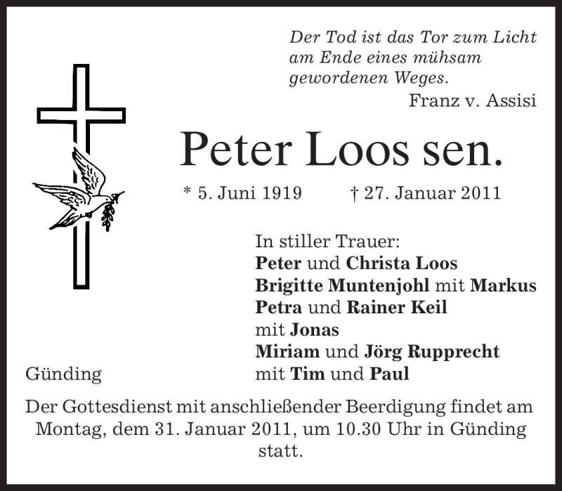 Traueranzeigen von Peter Loos | trauer.merkur.de