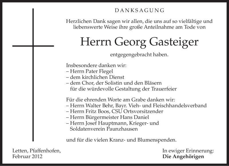 Traueranzeigen von Georg Gasteiger | trauer.merkur.de