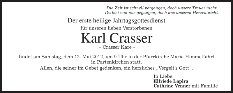 Traueranzeigen von Karl Crasser | trauer.merkur.de