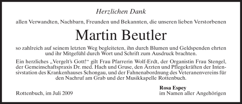 Traueranzeigen von Martin Beutler | trauer.merkur.de