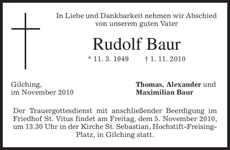 Traueranzeigen von Rudolf Baur | trauer.merkur.de