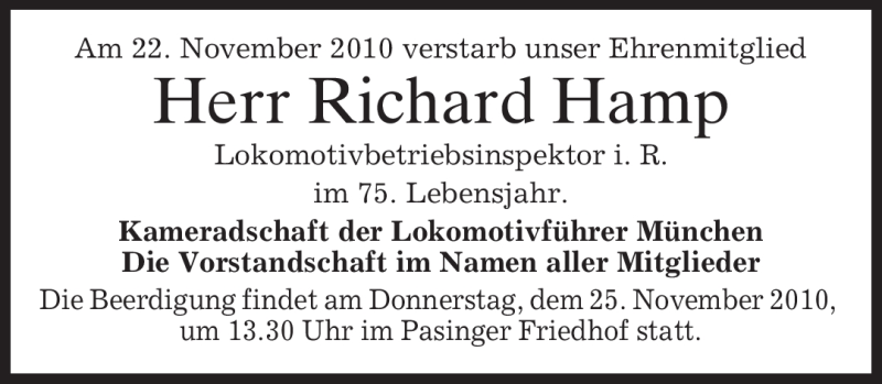 Traueranzeigen von Richard Hamp | trauer.merkur.de