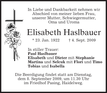 Traueranzeigen von Elisabeth Haslbauer | trauer.merkur.de