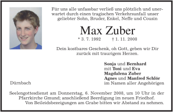 Traueranzeigen von Max Zuber | trauer.merkur.de