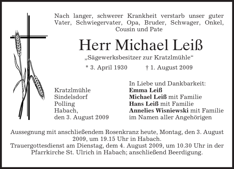 Traueranzeigen von Michael Leiß | trauer.merkur.de