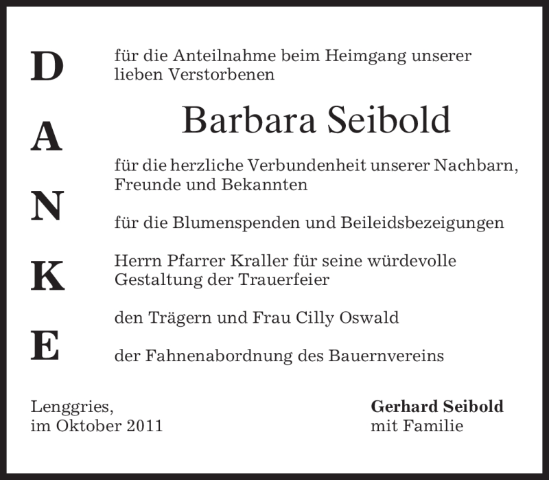 Traueranzeigen von Barbara Seibold | trauer.merkur.de