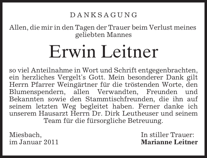 Traueranzeigen von Erwin Leitner | trauer.merkur.de