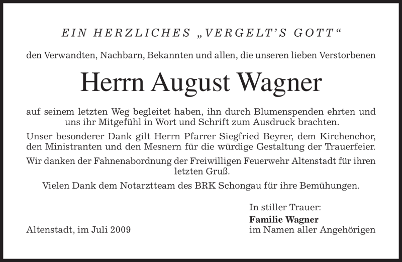 Traueranzeigen von August Wagner | trauer.merkur.de
