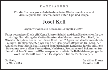 Traueranzeigen von Josef Kell | trauer.merkur.de