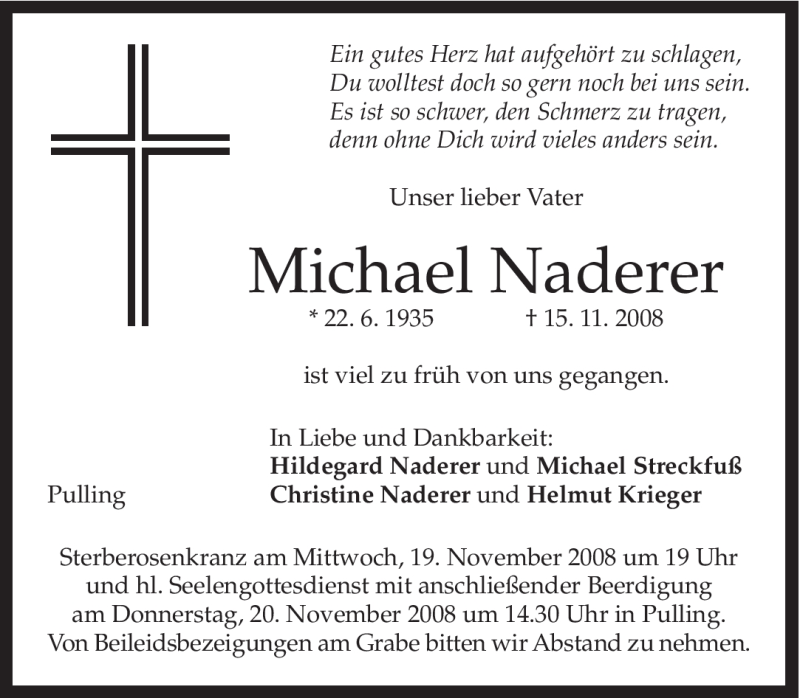 Traueranzeigen von Michael Naderer | trauer.merkur.de