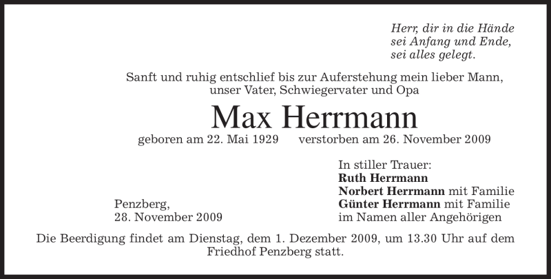 Traueranzeigen von Max Herrmann | trauer.merkur.de