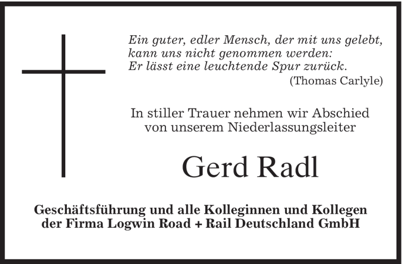 Traueranzeigen von Gerd Radl | trauer.merkur.de