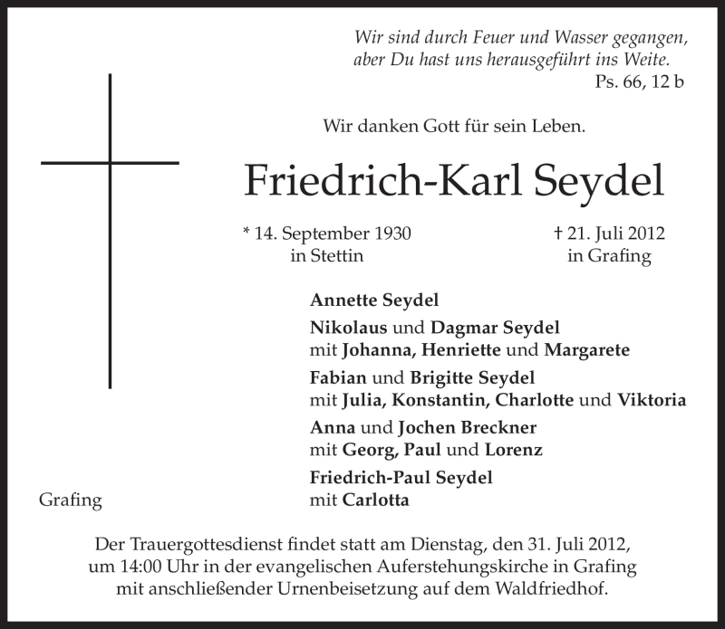 Traueranzeigen von Friedrich-Karl Seydel | trauer.merkur.de