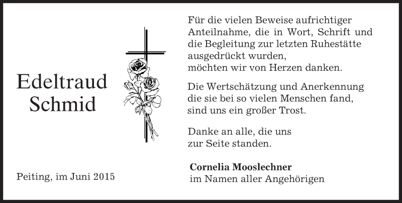 Traueranzeigen von Edeltraud Schmid | trauer.merkur.de