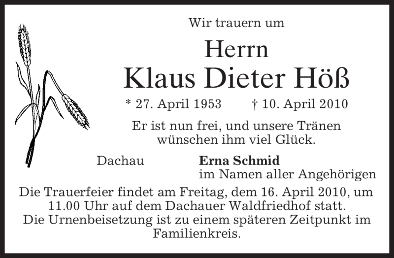Traueranzeigen von Klaus Dieter Höß | trauer.merkur.de