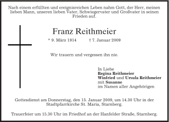 Traueranzeigen von Franz Reithmeier | trauer.merkur.de