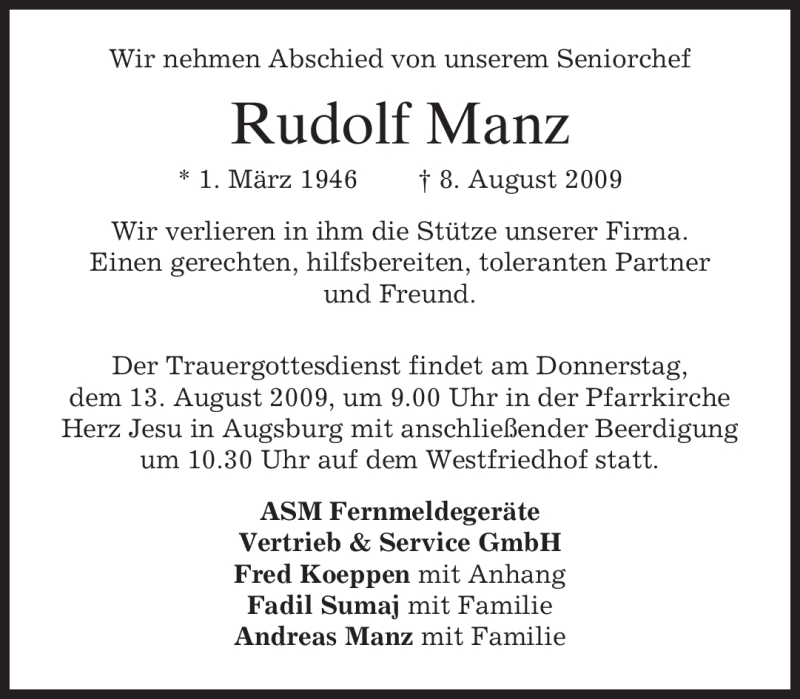 Traueranzeigen von Rudolf Manz | trauer.merkur.de
