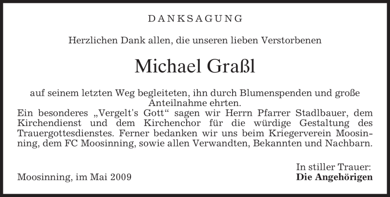 Traueranzeigen von Michael Graßl | trauer.merkur.de